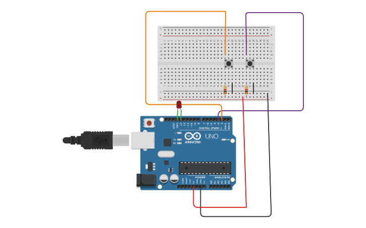 Circuit design Encender un LED con un pulsador - Tinkercad Circuit design Encender un LED con un pulsador - Tinkercad