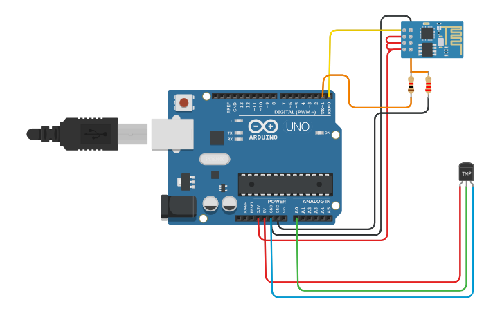 Circuit design COMMUNICATING OVER IOT - Tinkercad