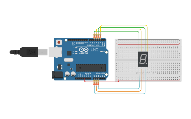 Circuit design VISUALIZADOR 7 SEGMENTOS CON FOR (0-9) ARANZA S3 - Tinkercad