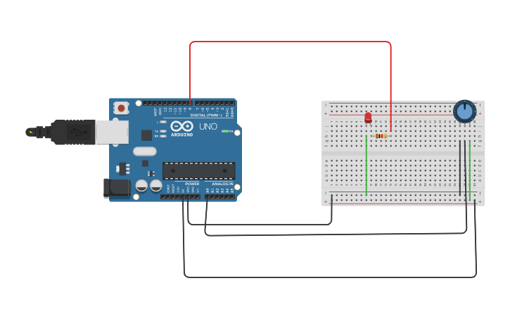 Circuit design potansiyometre ile led yakma - Tinkercad