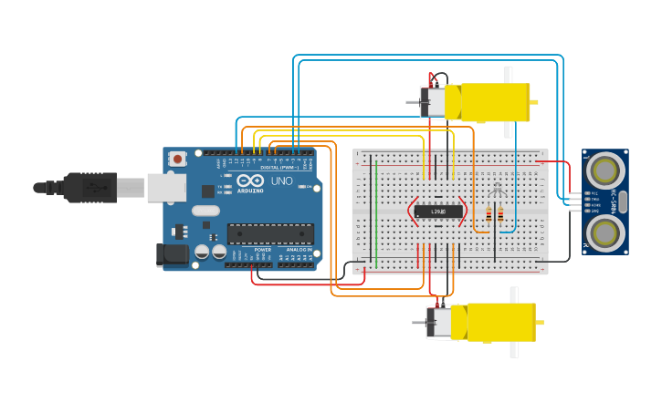 Circuit design Simulación sensor de ultrasonido - Tinkercad