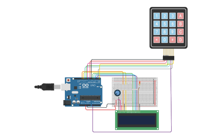 Circuit design Circuito con arduino pantalla lcd y teclado - Tinkercad