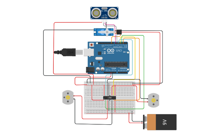 Circuit Design Obstacle Avoiding Robot Tinkercad