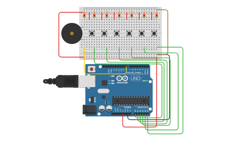 Circuit design Piano de pines analogicos | Tinkercad