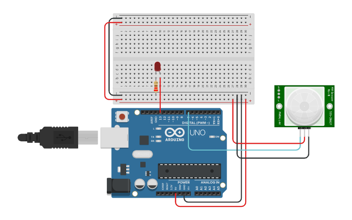 Circuit design Sensor PIR - Tinkercad