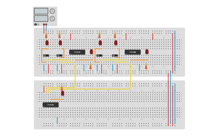 Circuit design OR, AND, XOR - Tinkercad