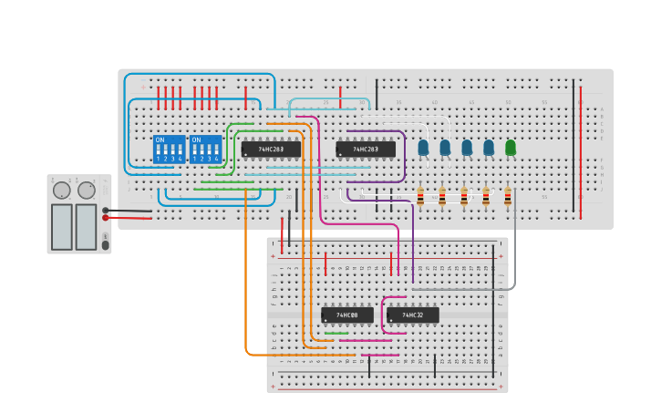 Circuit design 4 bit BCD Adder - Tinkercad