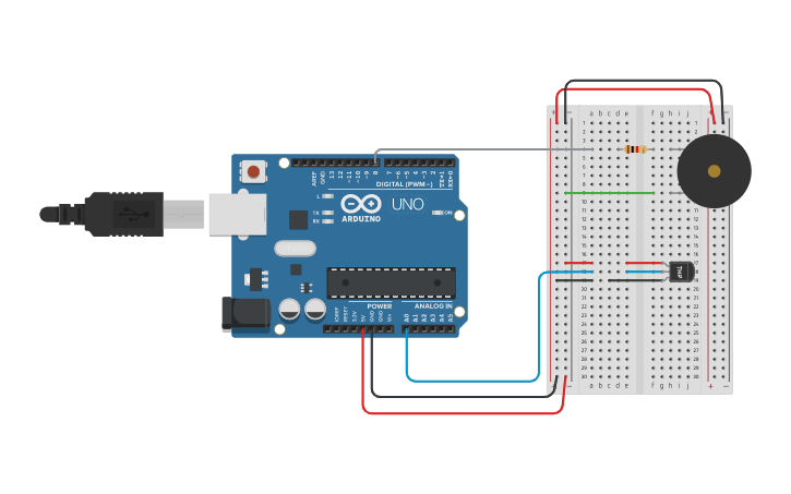 Circuit design Heat Sensor - Tinkercad