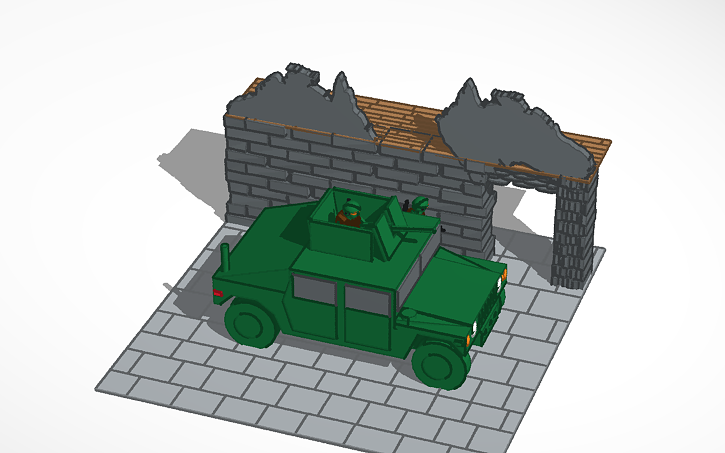 3D design humvee & soldier on street - Tinkercad