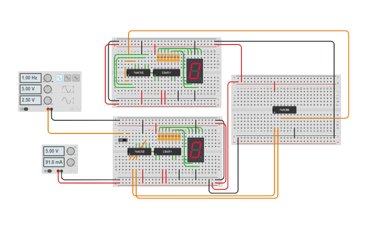 Circuit design 1 min stop-watch - Tinkercad