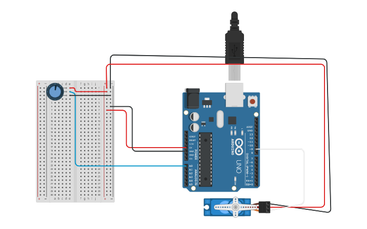 Circuit design 3a servo Motors | Tinkercad