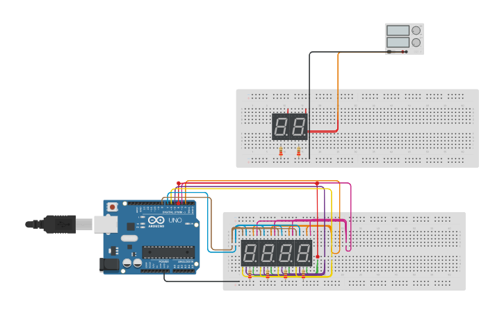 Circuit design 7 Segment 4 digit - Tinkercad