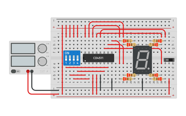 Circuit design 4511 7-Segment - Tinkercad