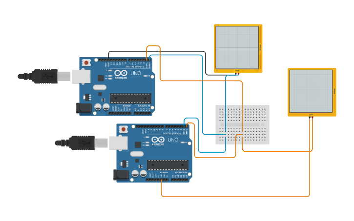 Circuit design Serial communication with Arduinos - Tinkercad