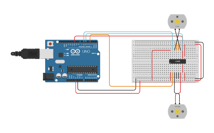 Circuit design L293D 2 motores - Tinkercad
