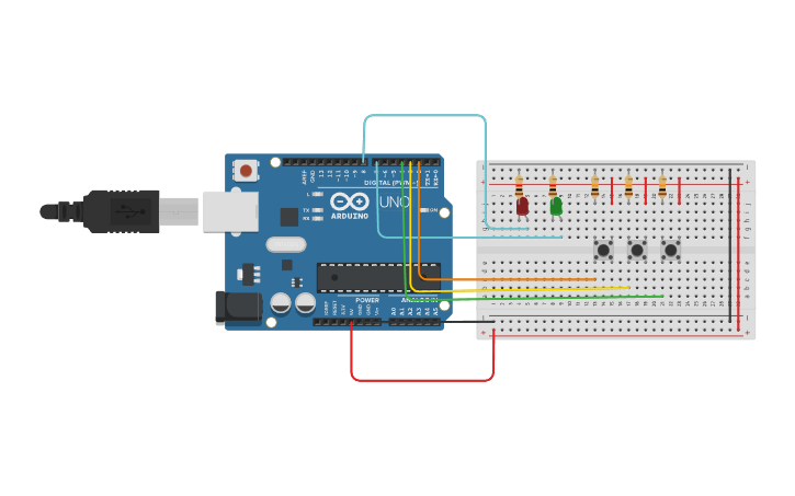 Circuit design Atividade Arduino (digitalWrite, digitalRead) v2 - Tinkercad
