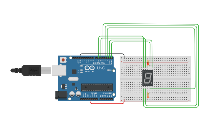 Circuit design Andrea Sandoval 7 segmentos - Tinkercad