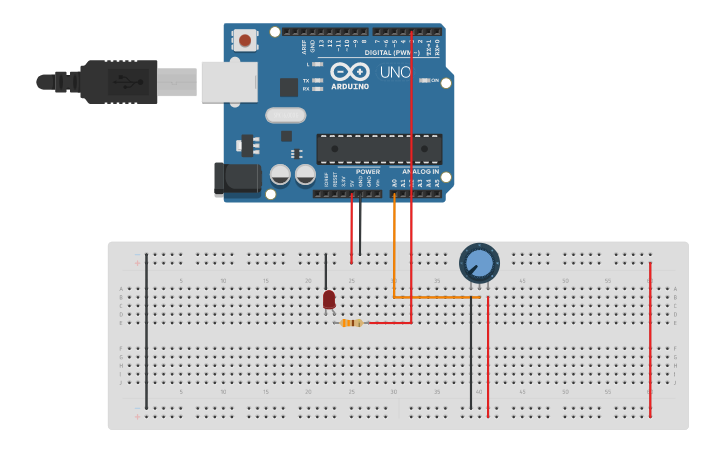 Circuit design Manipular LED con potenciometro | Tinkercad