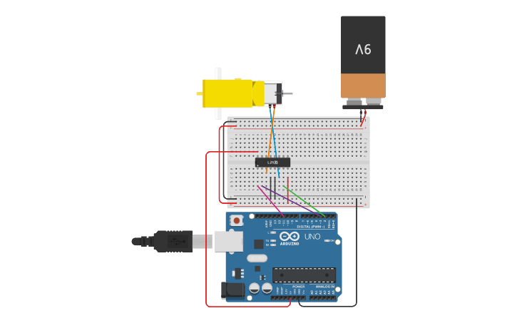 Circuit design Pratica 4- L293D | Tinkercad