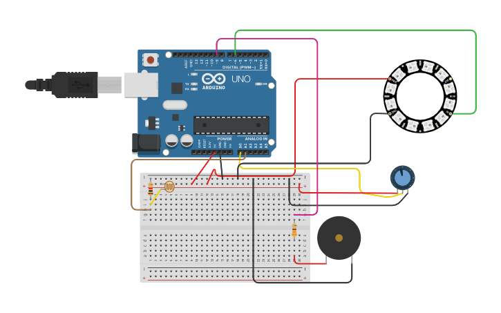 Circuit design Gesamtaufbau gassensor - Tinkercad