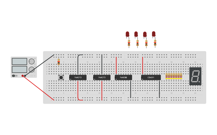 Circuit Design Modulo 10 Counter Asinkron Tinkercad