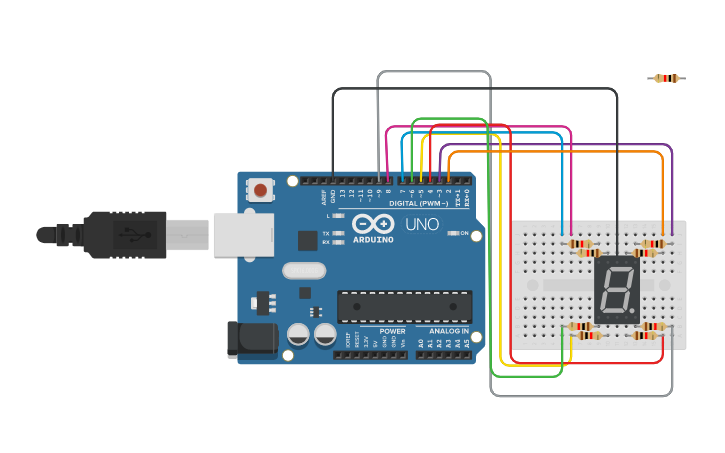 Circuit design Display de um Dígito - Bloco + Texto | Tinkercad
