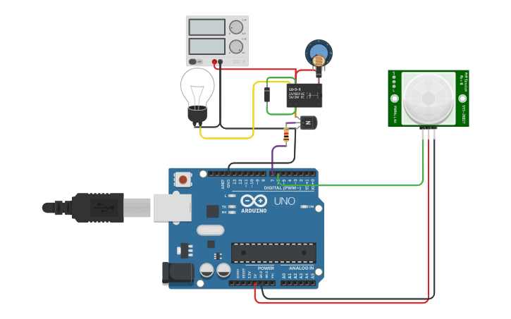 Circuit design ARDUINO - SENSOR PIR ACERDER LAMPADA, ATRAVÉS DE RELÉ E ...