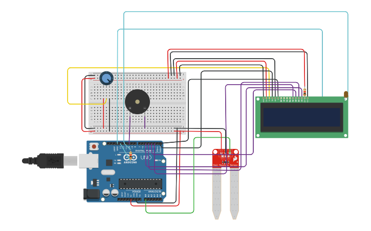 Circuit design SENSOR DE UMIDADE DO SOLO - Tinkercad