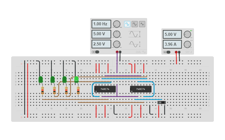 Circuit design Left shift-IC-7474 - Tinkercad