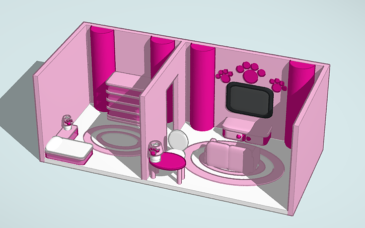 3D design cute pink house - Tinkercad