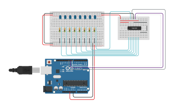 Circuit design Schieberegister Lauflicht | Tinkercad