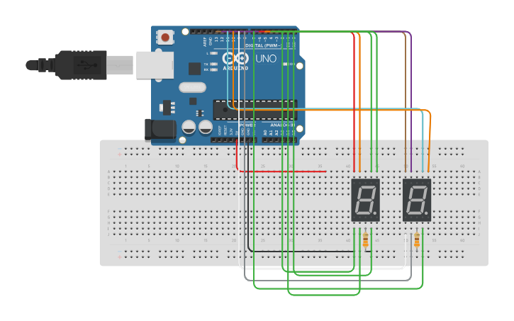 Circuit design Display de 7 segmentos del 0 al 10 - Tinkercad