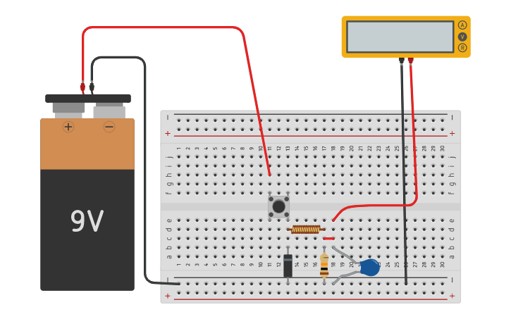 Circuit design Buck Converter with Push Button 9V - Tinkercad