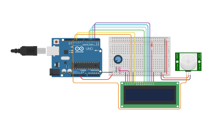 Circuit design Sensor Pir + LCD Jorge Rosales | Tinkercad
