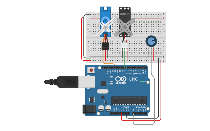 Circuit design Servos | Tinkercad
