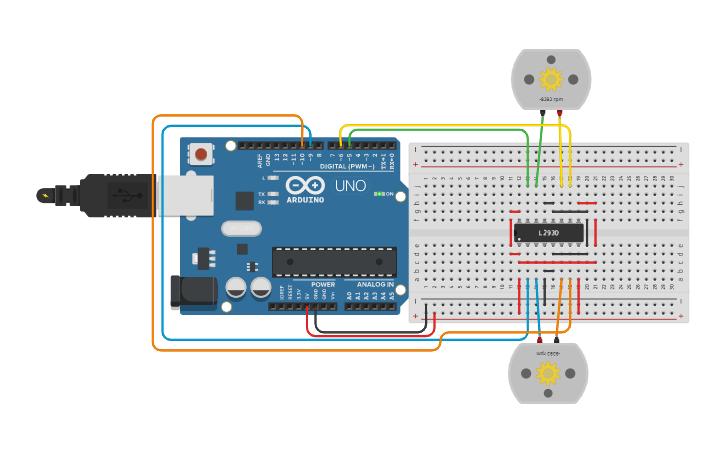 Circuit design puente H L293D - Tinkercad