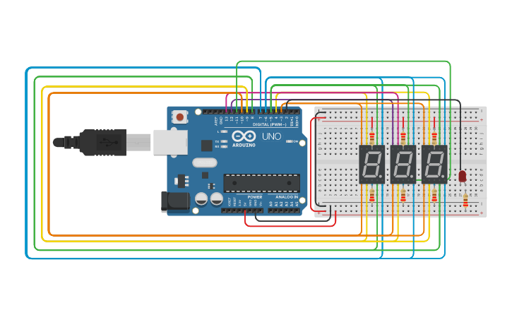 Circuit design 3 digits 7 Segment display - Tinkercad