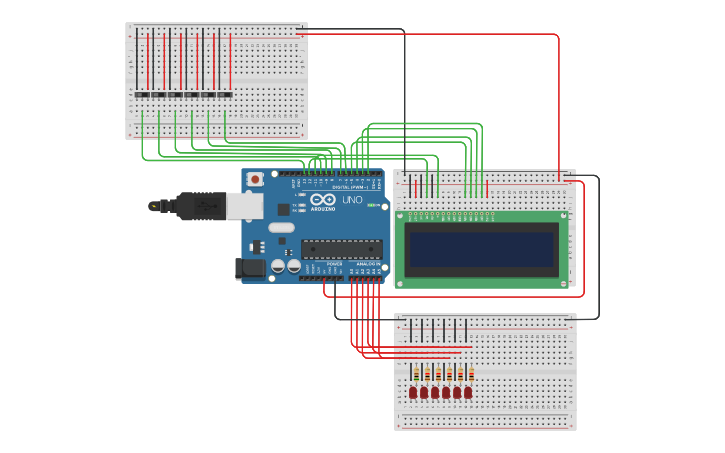 Circuit design Copy of Arduino with LCD-LED-switch LAB 3 - Tinkercad