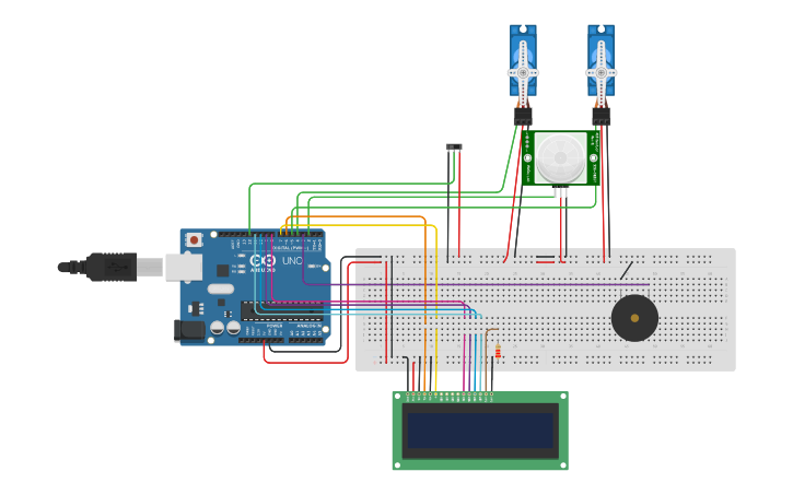 Circuit design Smart Alarm system using PIR SENSOR - Tinkercad