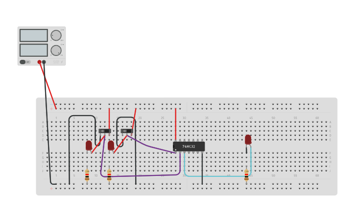 Circuit design CI 7432 porta OR Túlio Rosário | Tinkercad