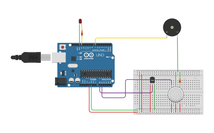 Circuit design Fire alarm system - Tinkercad