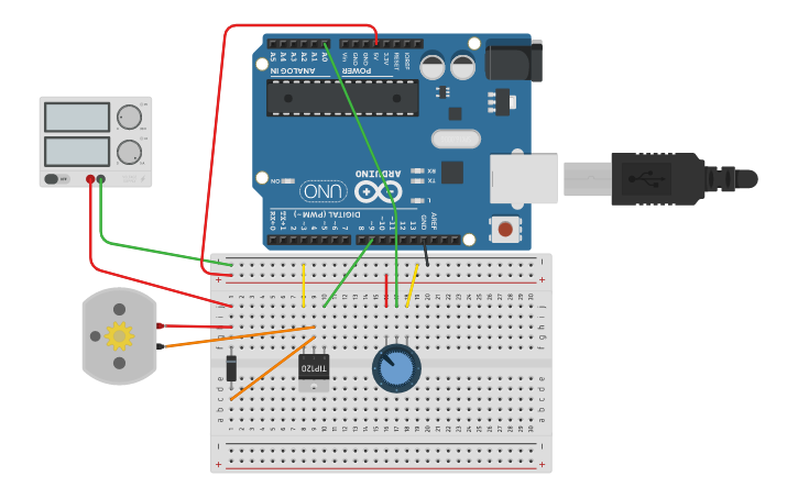 Circuit design acionamento do motor CC | Tinkercad