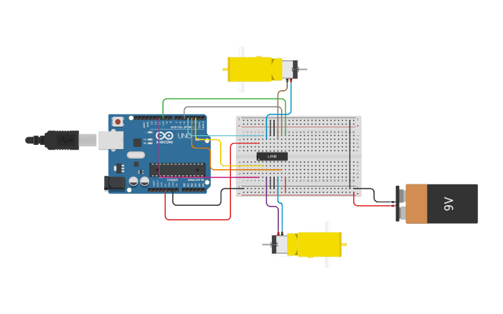 Circuit design Motor L293D com dois motores - Tinkercad