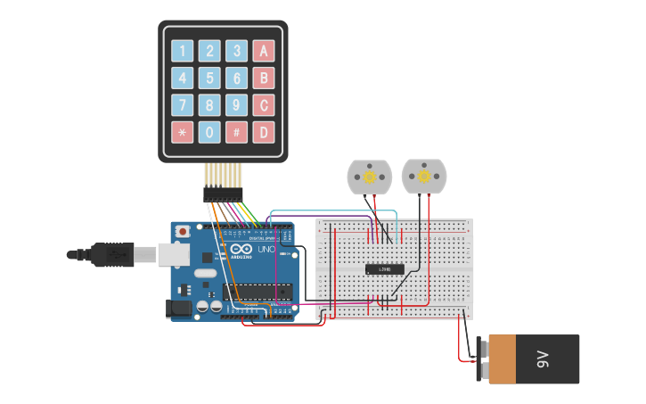 Circuit design Interfacing keypad with motors - Tinkercad