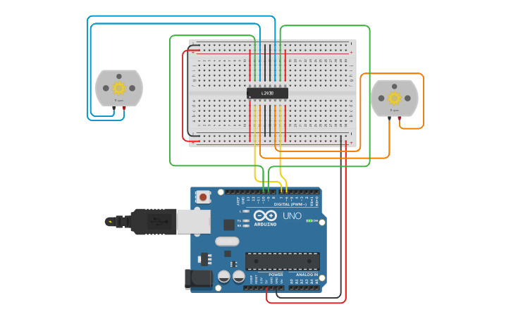 Circuit design Motores CC L293D - Tinkercad