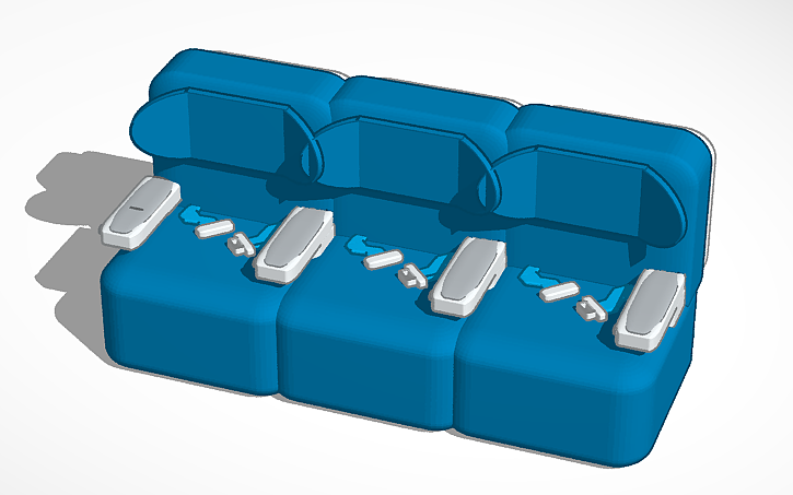 3D design Airplane row of seats - Tinkercad