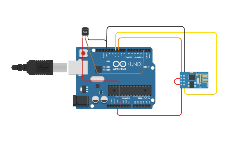 Circuit design esp8266 WIFI thingspeak - Tinkercad