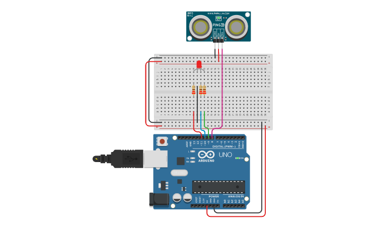 Circuit design Ultrasonic Sensor and RGB LED - Samonte - Tinkercad