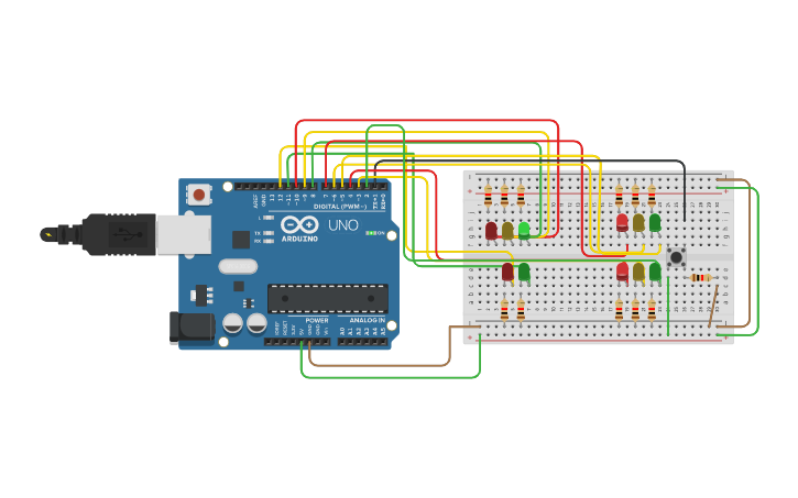 Circuit design 4- way Traffic Lights - Tinkercad