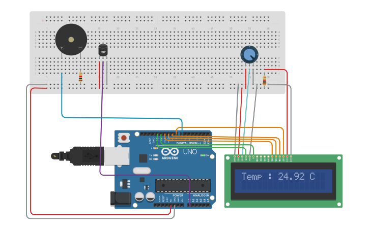 Circuit design temperature LCD | Tinkercad